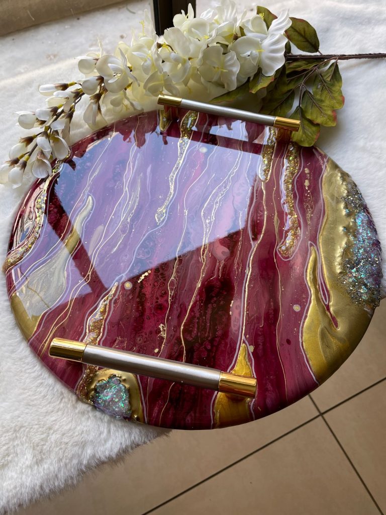 Royal gold’ Resin Platter/Tray on Solid Wood