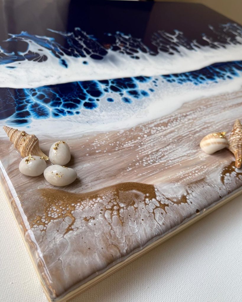 Golden Sand Beach’ Resin Art on Wood Panel